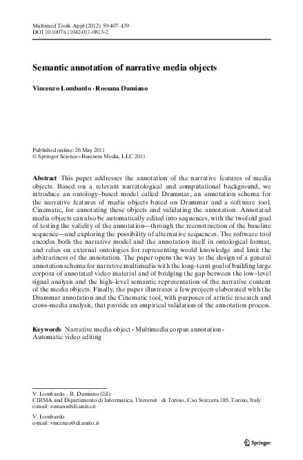 pdf semantic annotation of narrative media objects vincenzo lombardo