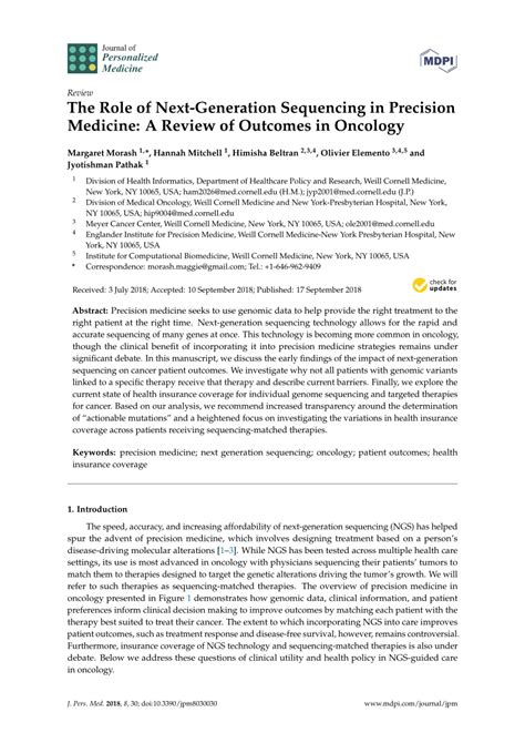 Pdf The Role Of Next Generation Sequencing In Precision Medicine A Review Of Outcomes In Oncology