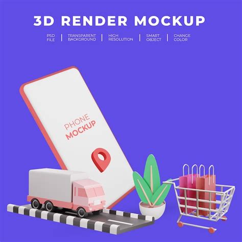 Premium PSD D Rendering Mockup Smartphone Flat Illustration