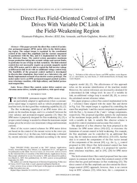 Pdf Direct Flux Field Oriented Control Of Ipm Drives With Variable Dc Link In The Field