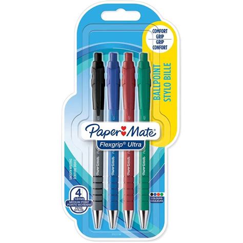 Paper Mate Paquet de 4 Stylos à bille rétractables FlexGrip Ultra