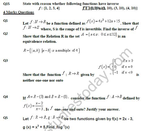 Cbse Class 12 Mathematics Hots Relations And Functions