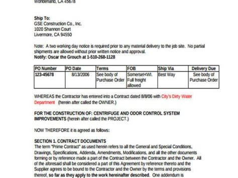 Purchase Order Contract Template 12 Purchase Order Samples Free Premium
