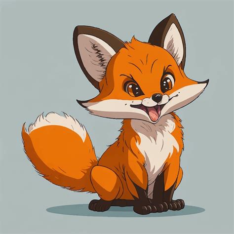 Dessin Animé Mignon Renard Assis Souriant Vecteur Premium