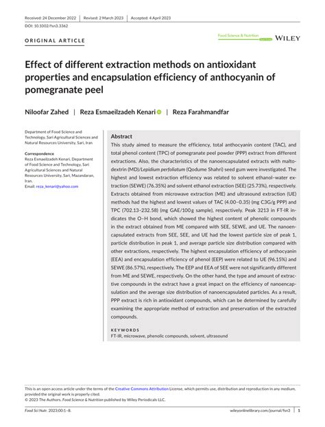 Pdf Effect Of Different Extraction Methods On Antioxidant Properties