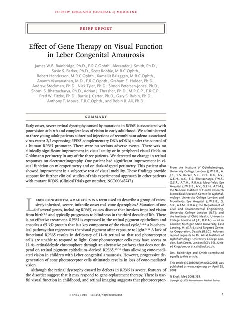 Pdf Effect Of Gene Therapy On Visual Function In Lebers Congenital