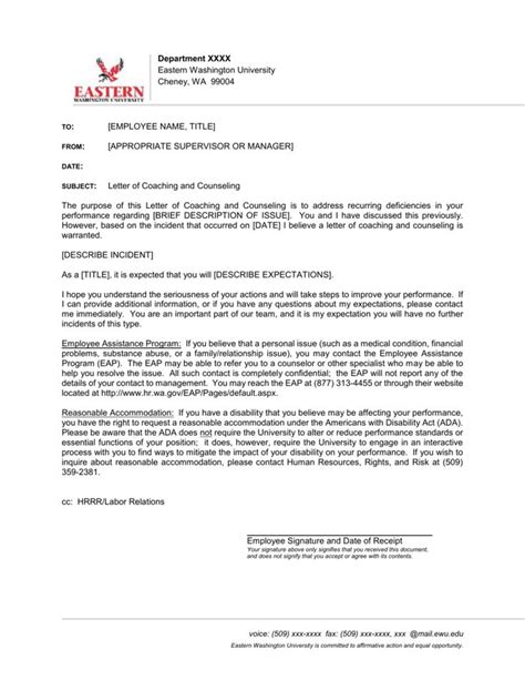 Letter Of Counseling And Coachingtemplate Ewu Intended For Letter Of