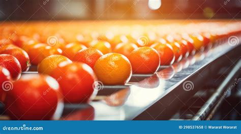 Agricultural Row Of Oranges On A Conveyor Belt Stock Illustration