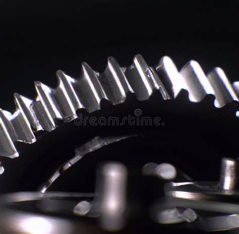 Close Up Of Multiple Silver Cogs And Gears On Black Background Stock