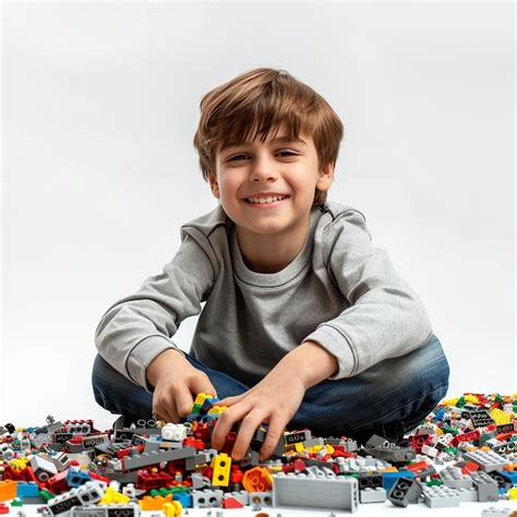 Premium Vector A Boy Is Playing With Legos On A Table