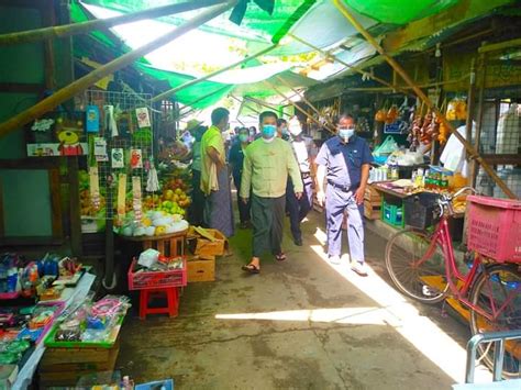 အင်းစိန်မြို့နယ်အတွင်းရှိ ဈေးများ၌ ကျန်းမာရေးနှင့်အားကစားဝန်ကြီးဌာနမှ ထုတ်ပြန်ထားသည့် လမ်းညွှန