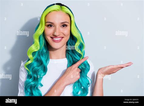 Photo Of Pretty Positive Vibrant Gradient Hair Girl Dressed T Shirt