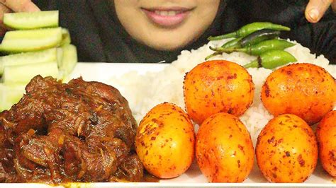 Spicy Chicken Liver Curry With White Rice Egg Salad Asmr Eating Show