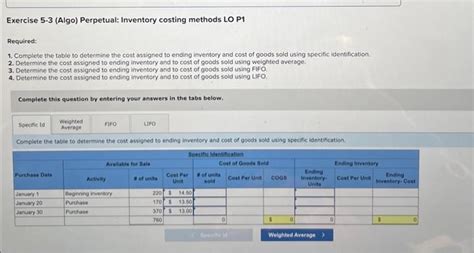 Exercise Algo Perpetual Inventory Costing Chegg