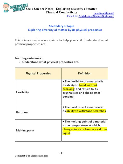Scienceshifu Notes Sec 1 Science Exploring The Diversity Of Matter Thermal Conductors Pdf