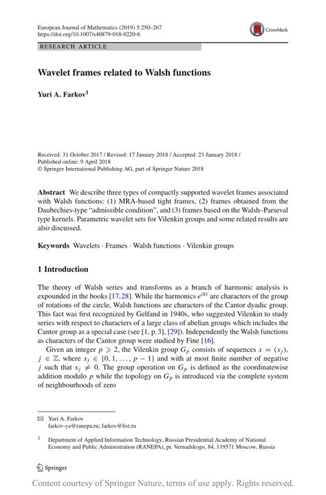 Wavelet Frames Related To Walsh Functions Request Pdf