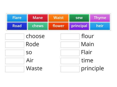 English Near Homophone Starter Match Up