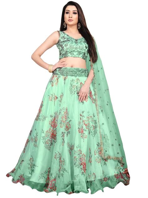 Buy Fashion Basket Green And Pink Embroidered Sequinned Semi Stitched