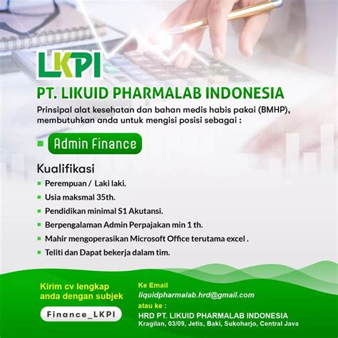 Lowongan Kerja Admin Finance Di PT Likuid Pharmalab Indonesia