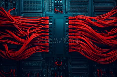 Red Ethernet Cables Entering Into Network Switch Stock Illustration Illustration Of Flow