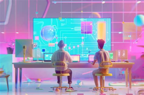 People Working In Futuristic Holographic Showing Network And Digital Data Technology Office