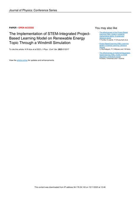 Pdf The Implementation Of Stem Integrated Project Based Learning Model On Renewable Energy
