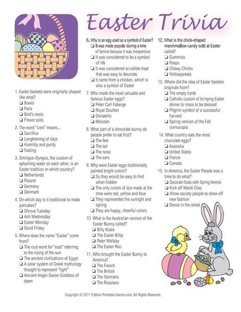 Easter Trivia Questions And Answers Multiple Choice Easter Q