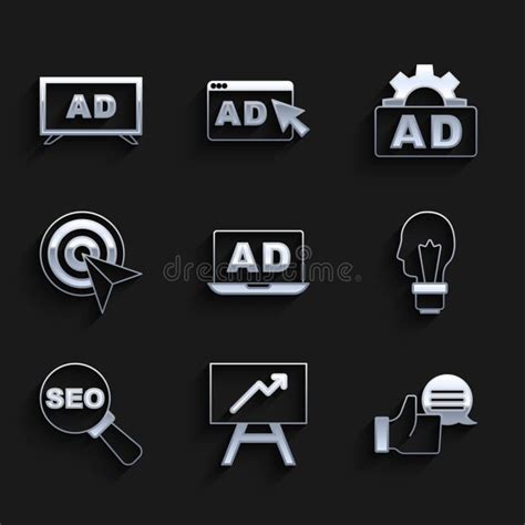 Set Advertising Board With Graph Chart Customer Product Rating Light Bulb Concept Of Idea