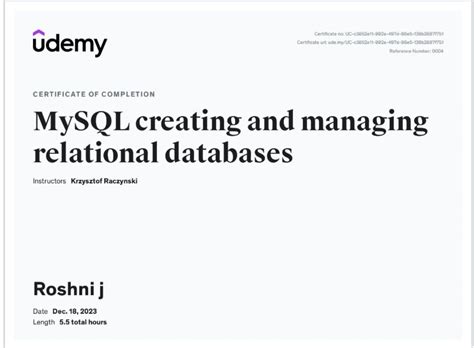 Roshni J On Linkedin Certificate On My Sql Creating And Managing