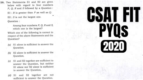 Csat Pyq 2020 Two Statements S1 And S2 Are Given Below With Regard To Four Numbers P Q R And