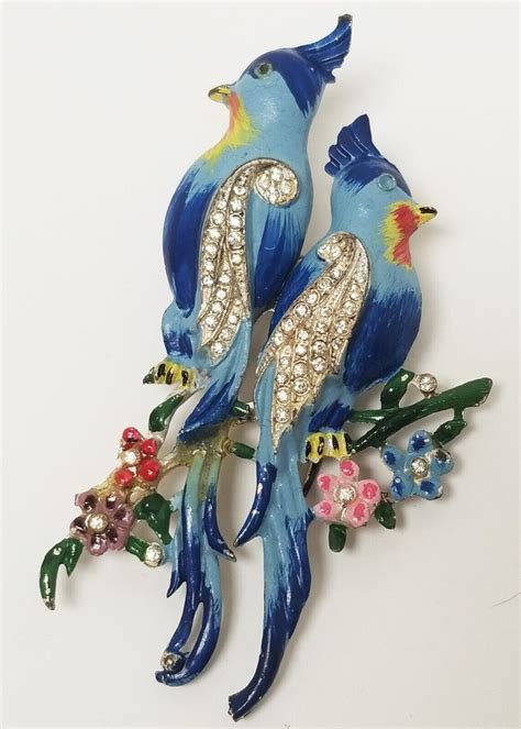Vintage Coro Duette Birds Of Paradise Enamel Rhinesto Gem