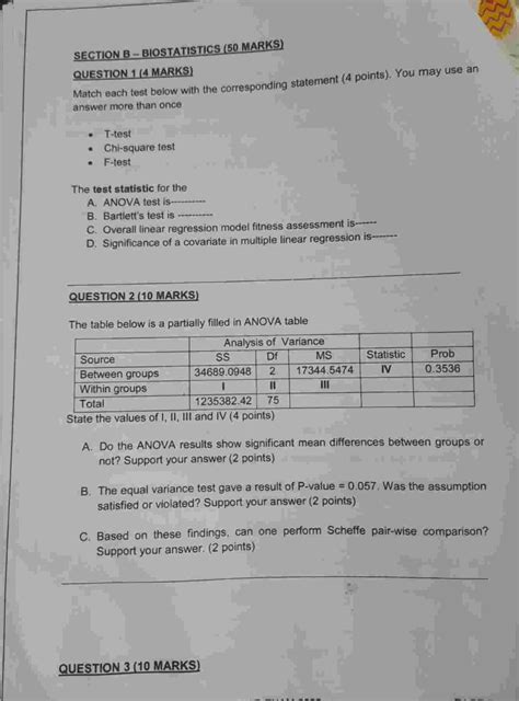 Section B ﻿biostatistics 50 ﻿marks Question 1 4