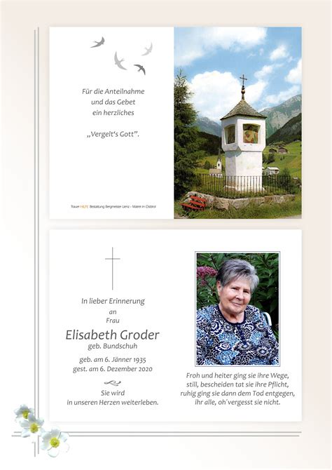 Andenkbild Elisabeth Groder Trauer Link