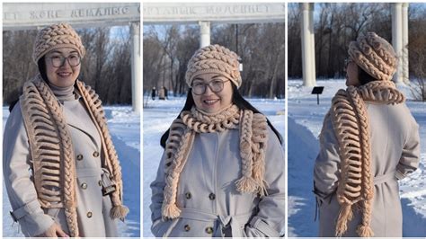 Красивая объемная шапка и шарф с узором Косы Вязание спицами Youtube
