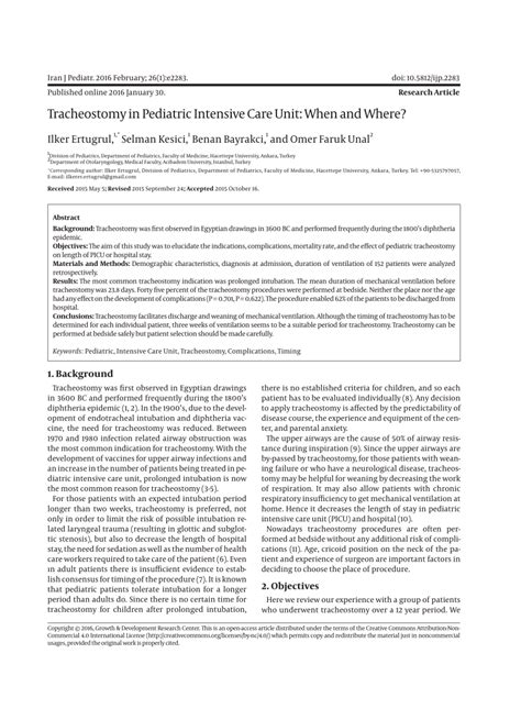 Pdf Tracheostomy In Pediatric Intensive Care Unit When And Where