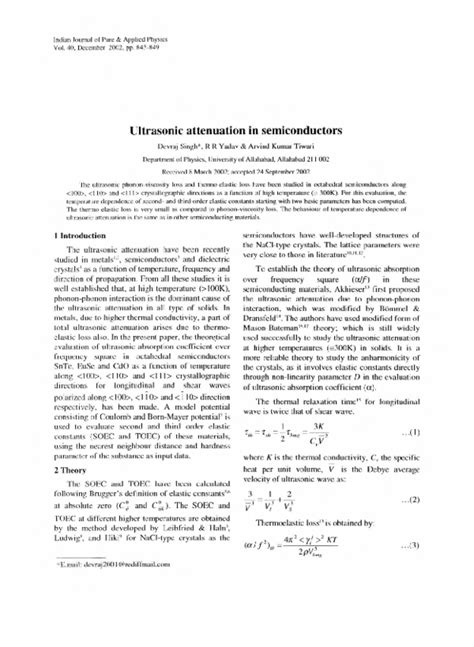Pdf Ultrasonic Attenuation In Semiconductors