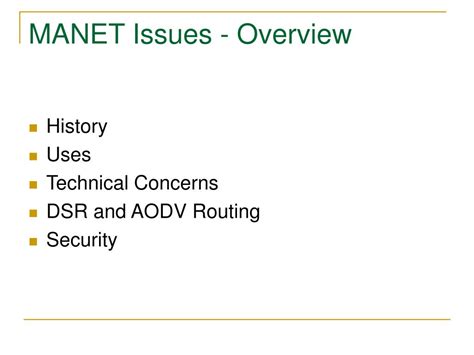 Ppt An Assessment Of Mobile Ad Hoc Network Manet Issues Powerpoint