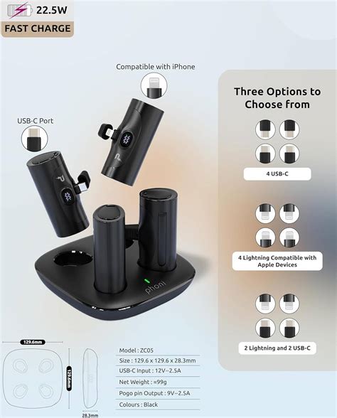 Phoni 4 In 1 Power Bank Station 22 5w Fast Charge 4x Type C Connector Built In Display And