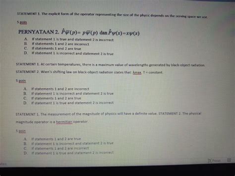 Solved Statement 1 The Explicit Form Of The Operator