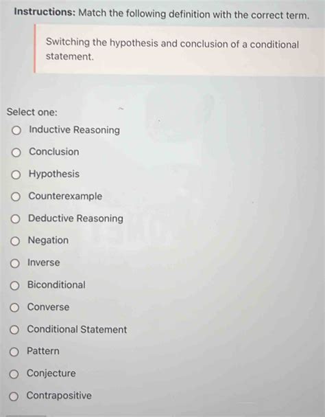 Instructions Match The Following Definition With The Correct Term