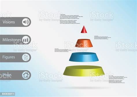 3d 그림 Infographic 템플릿 콘 삼각형의 모티브로 간단한 기호 및 샘플 텍스트 바에 측면에 4 개의 색상 조각 가로 분할 라이트 블루 그라데이션 배경으로 사용
