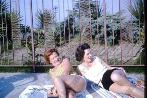 1964 Candid Of Mature Woman Sunbathing In Shorts Original 35mm SLIDE
