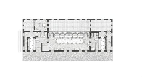 Architectural Floor Plan Of A Rectangular Building With Multiple Rooms Central Area Stock