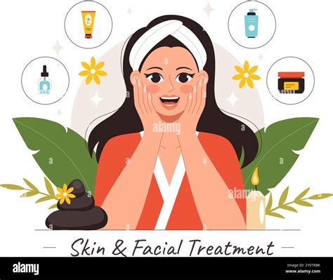 Vector Illustration Of Facial And Skin Treatment Featuring Womens