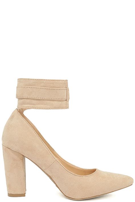 Chic Tan Heels Vegan Suede Heels Ankle Strap Heels 2900
