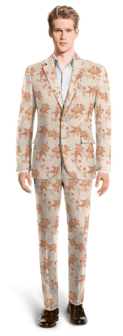 Traje Hombre Sin Forro Naranja Claro De Jacquard Floral