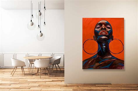 Afro Woman Wall Art Decor Canvas Print Orange African American Art