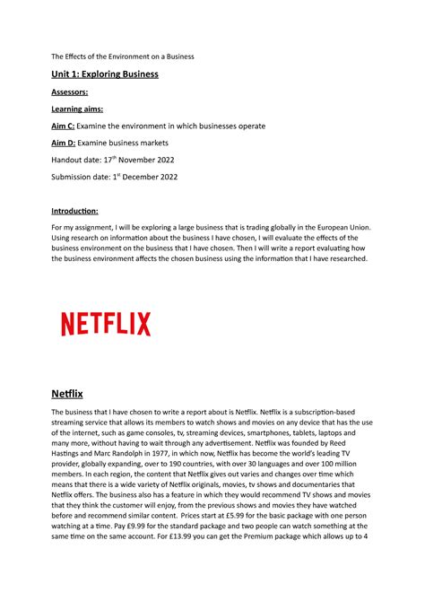 Assignment 2 The Effects Of The Environment On A Business Unit 1