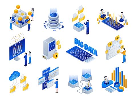 이소메트릭 뷰의 빅 데이터 아이콘 프리미엄 벡터