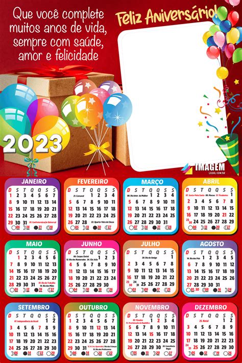 Calendário 2023 Frase De Feliz Aniversário Montar Foto Imagem Legal